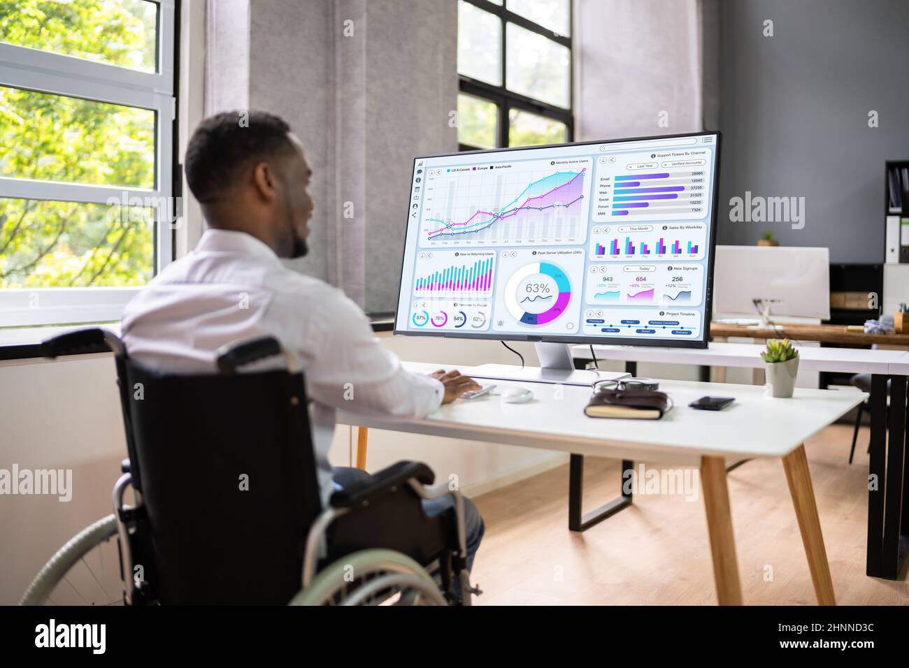 Business Data Analyst Using Computer. African American Advisor Stock ...