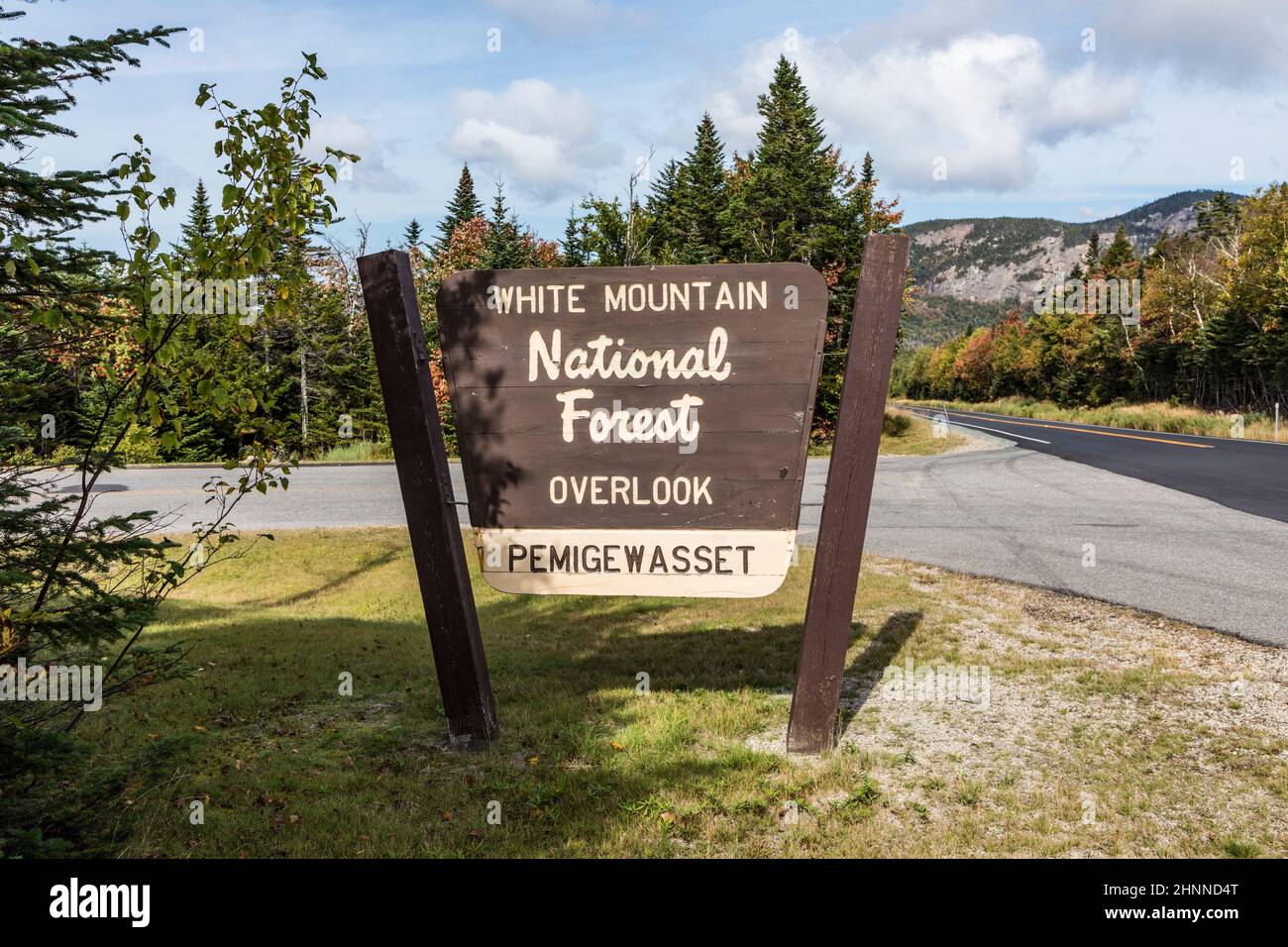 signage overlook at white mountain national forest in Pemigewasset ...
