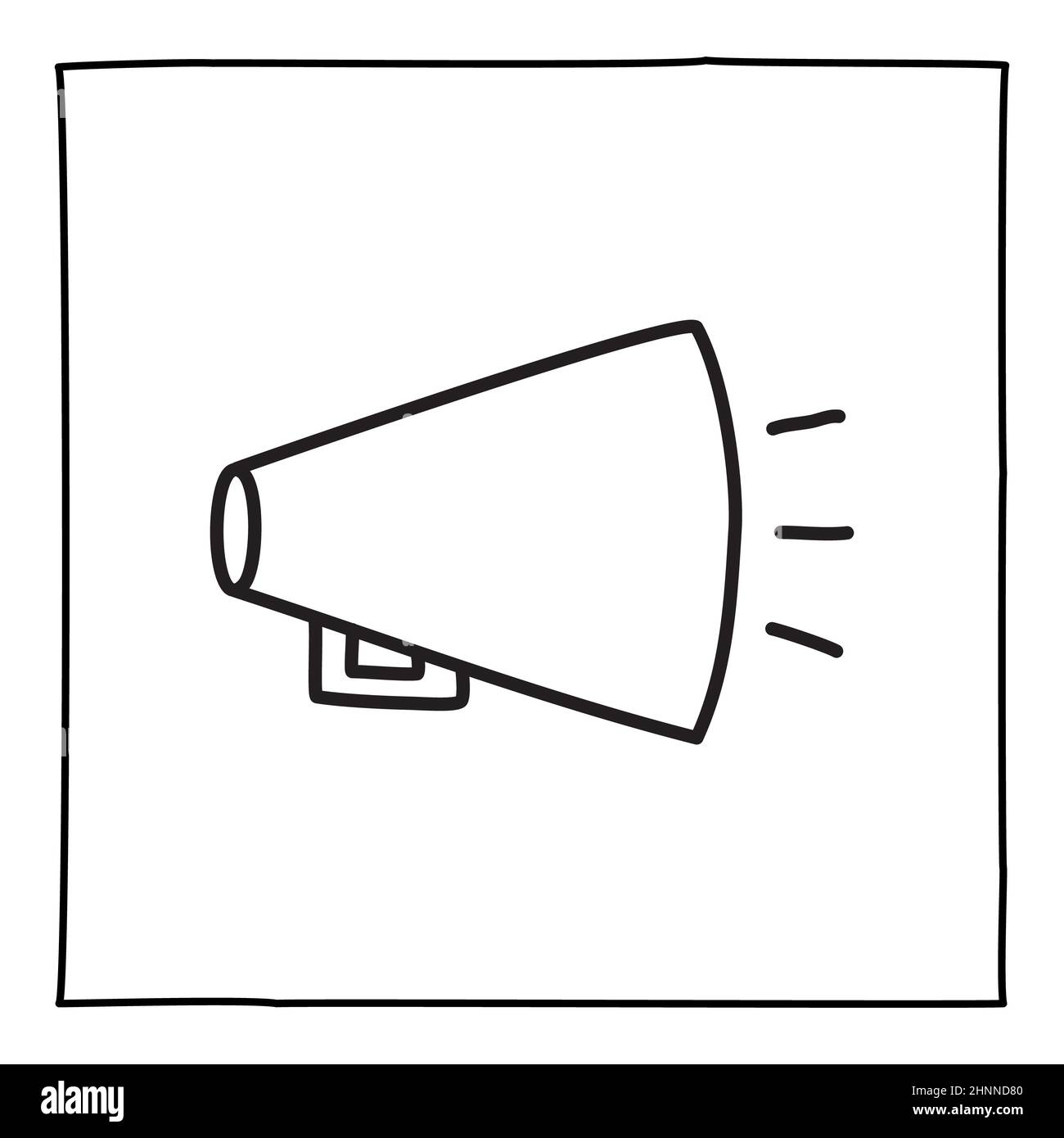 Doodle loudspeaker icon or logo, hand drawn with thin black line ...