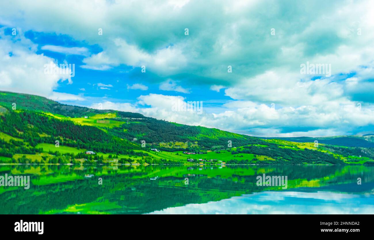Amazing incredible norwegian landscape with colorful mountains fjord ...