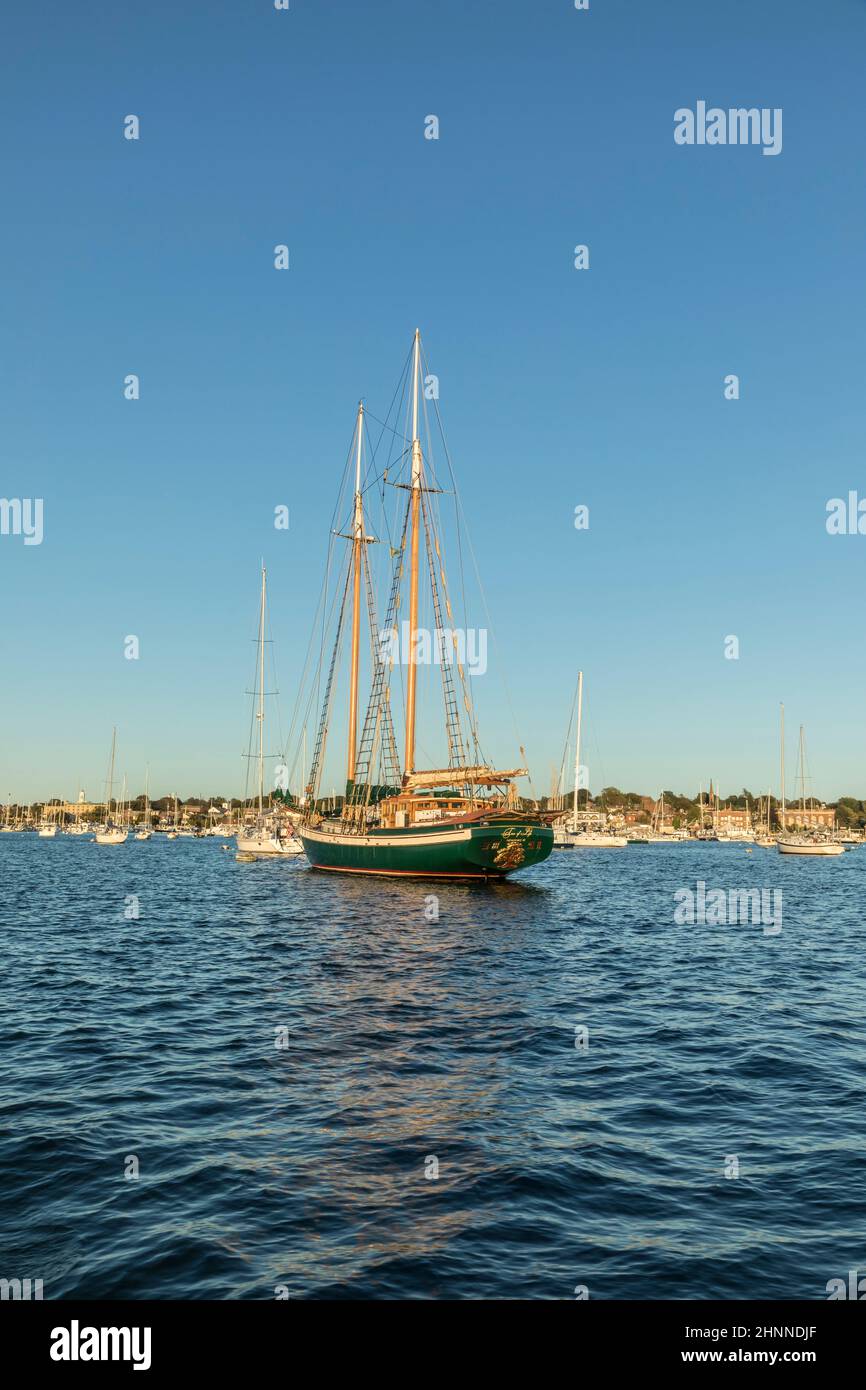 the historic sailing boat, a schooner, Tree of Life in the home harbor ...