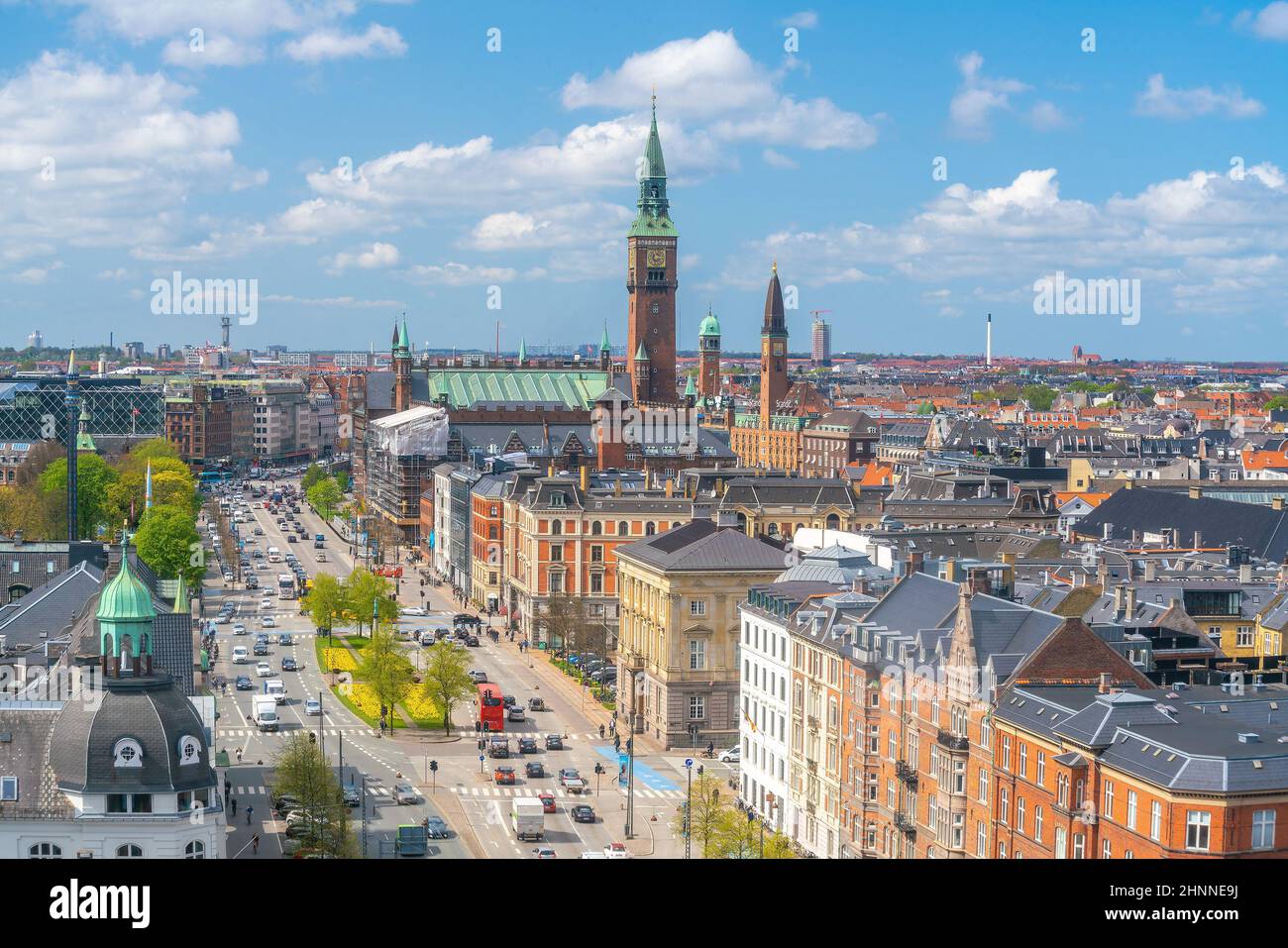 Cityscape of downtown Copenhagen city skyline in Denmark from top view ...