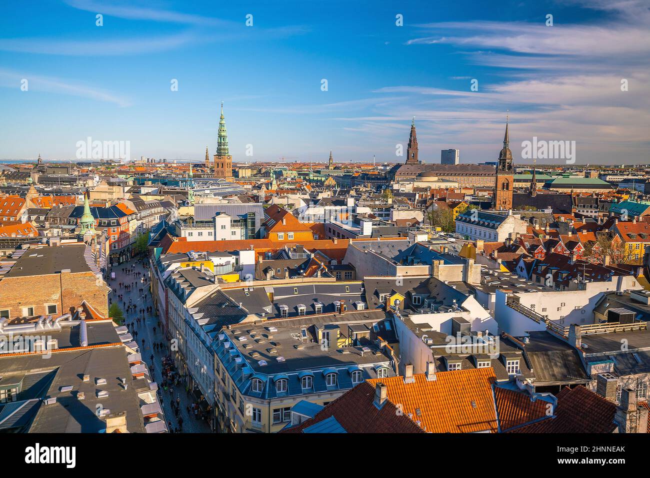 Cityscape of downtown Copenhagen city skyline in Denmark from top view ...