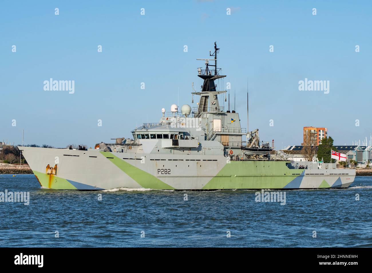 The Royal Navy offshore patrol vessel HMS Severn (P282) seen leaving ...