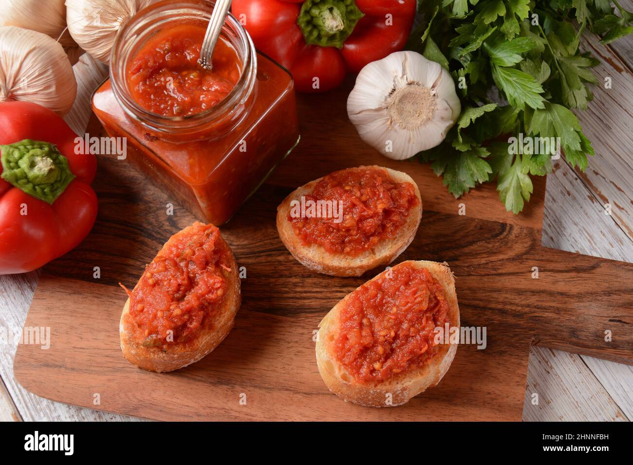 Ajvar, a delicious roasted red pepper and eggplant dish. Traditional ...