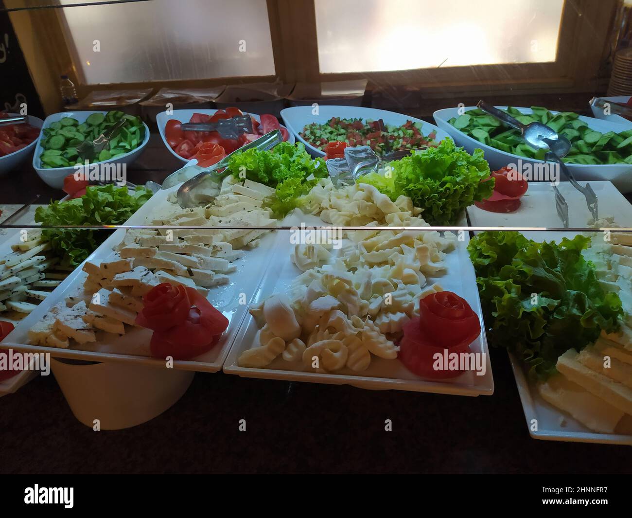 Food on the shelves in the self-service buffet with all inclusive in ...