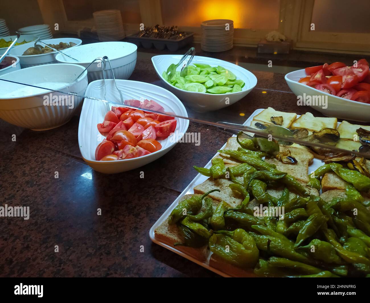 Food on the shelves in the self-service buffet with all inclusive in ...