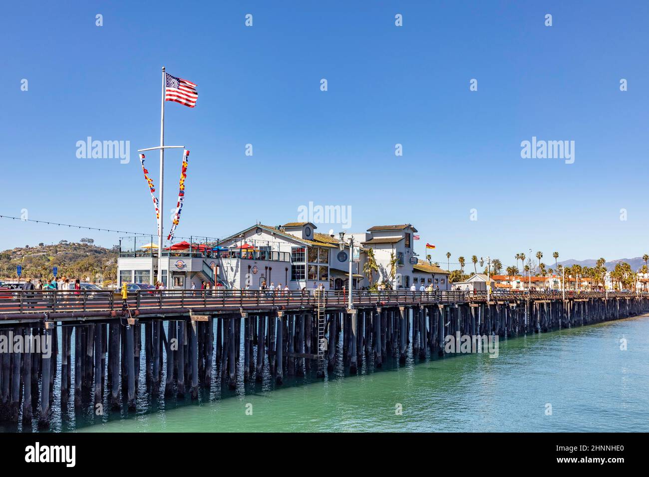 historic house at Santa Barbara pier under blue sky Stock Photo - Alamy