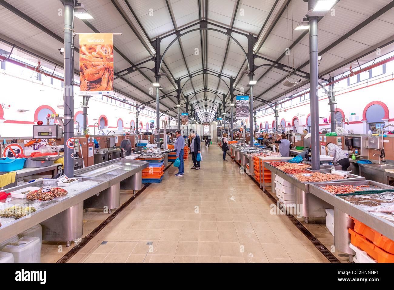 Interior of the traditional portuguese market in Loule, Algarve ...