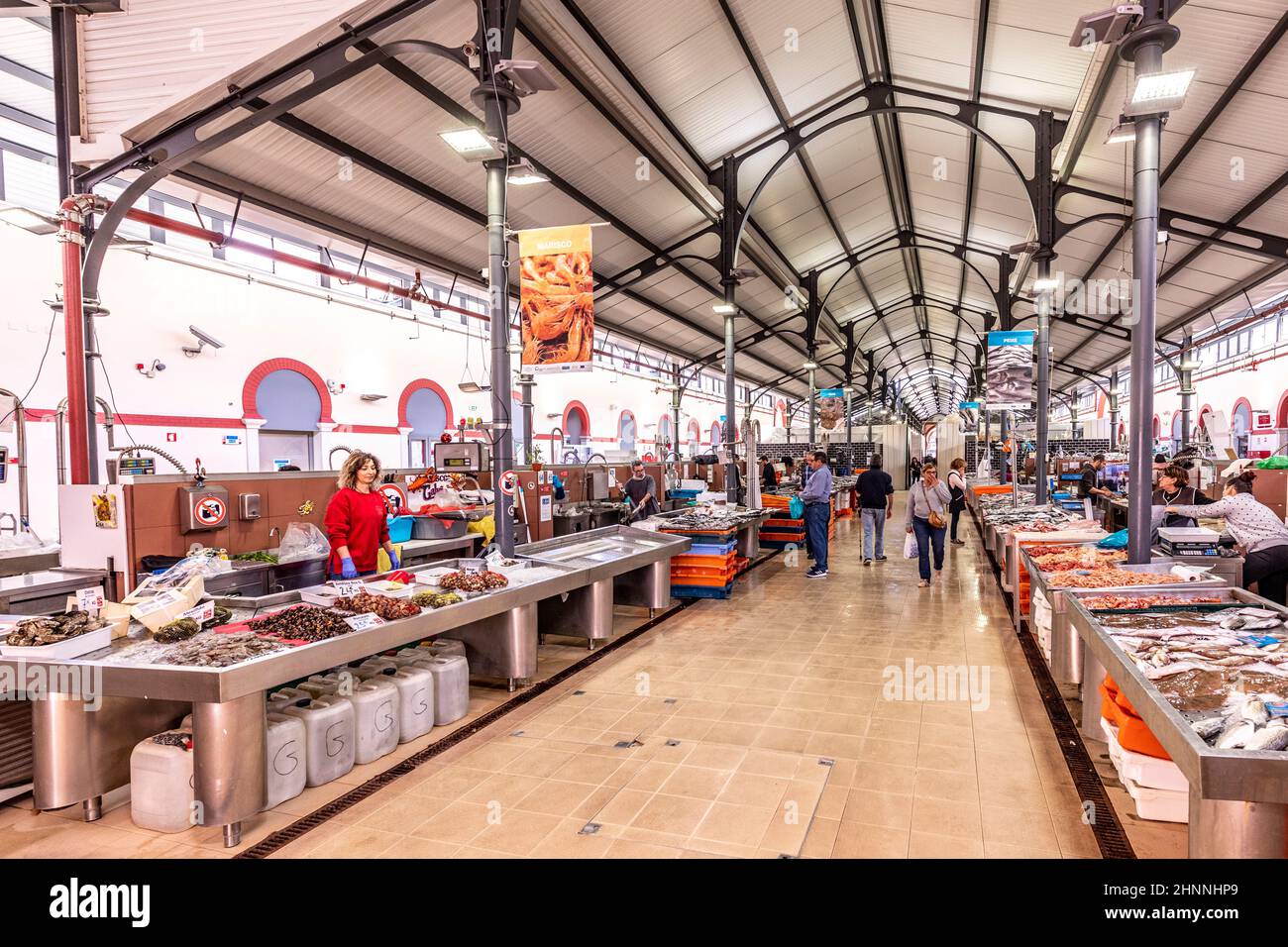 Interior of the traditional portuguese market in Loule, Algarve ...