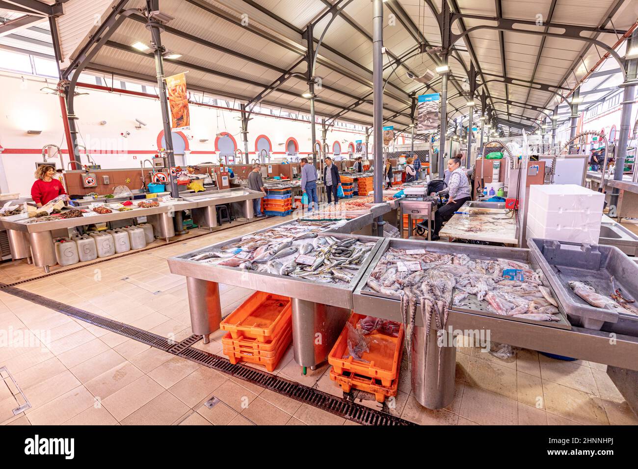 Interior of the traditional portuguese market in Loule, Algarve ...