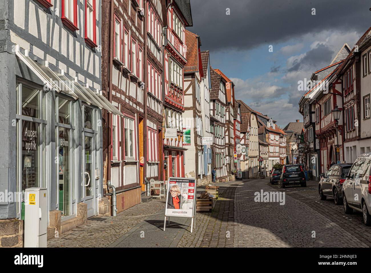 old half timbered houses in Lich , Germany. Lich still has an nearly ...