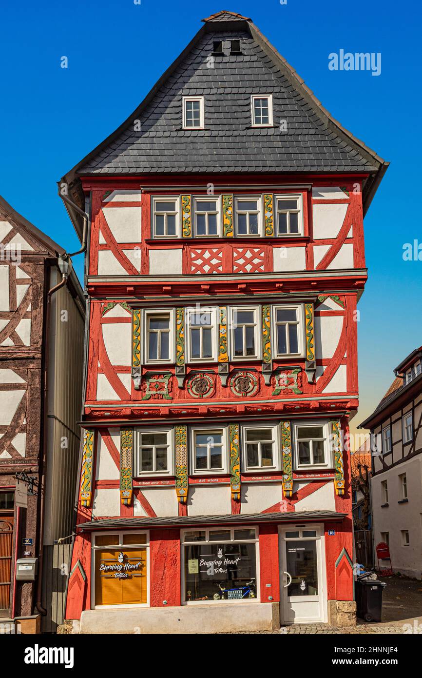 old half timbered houses in Lich , Germany. Lich still has an nearly ...