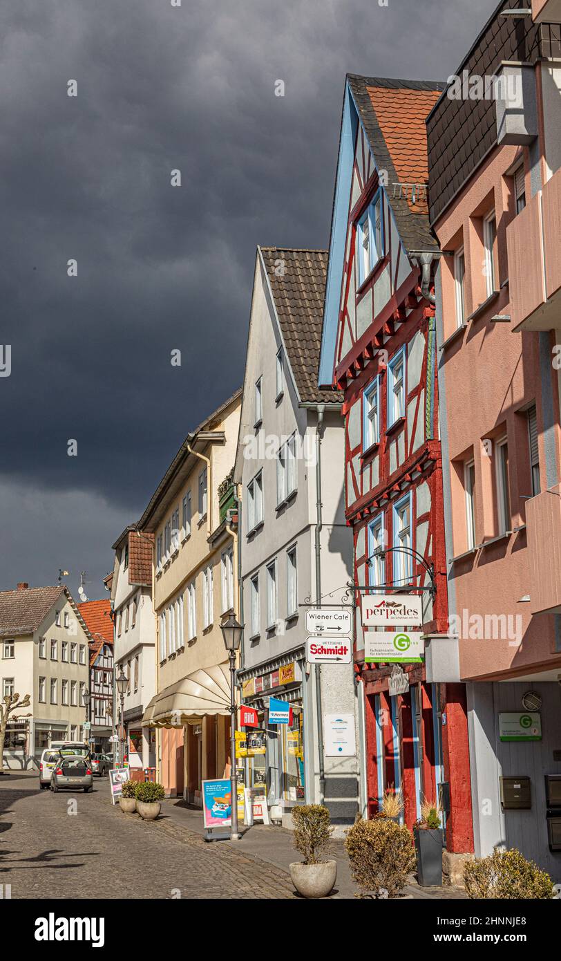 old half timbered houses in Lich , Germany. Lich still has an nearly ...