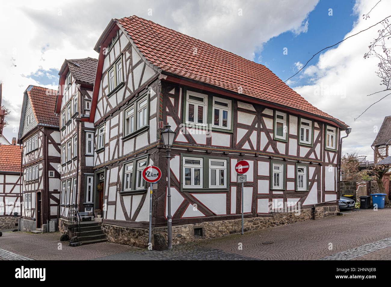old half timbered houses in Lich , Germany. Lich still has an nearly ...