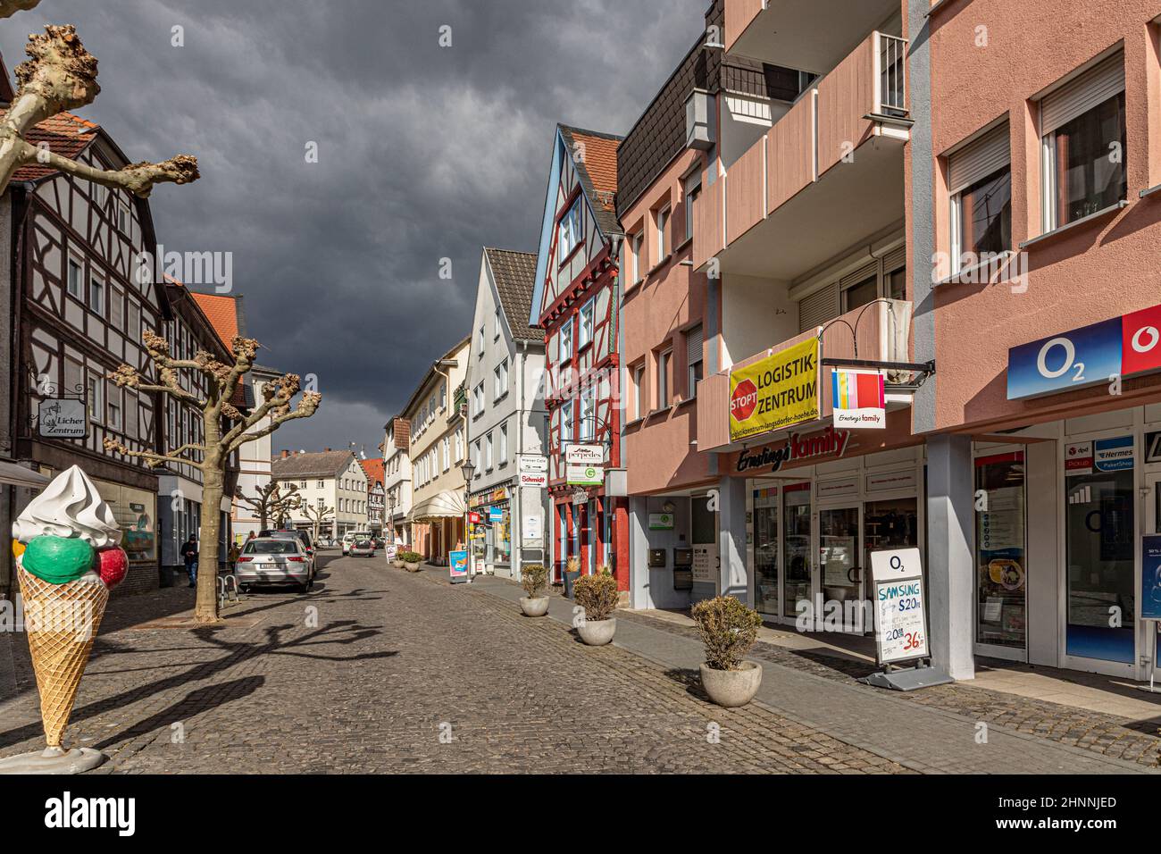 old half timbered houses in Lich , Germany. Lich still has an nearly ...