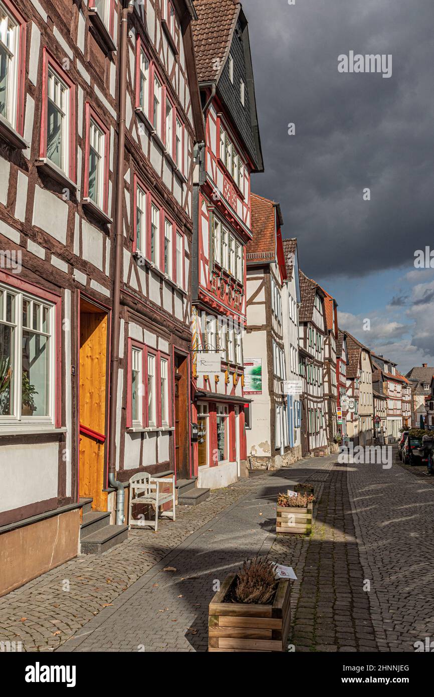 old half timbered houses in Lich , Germany. Lich still has an nearly ...