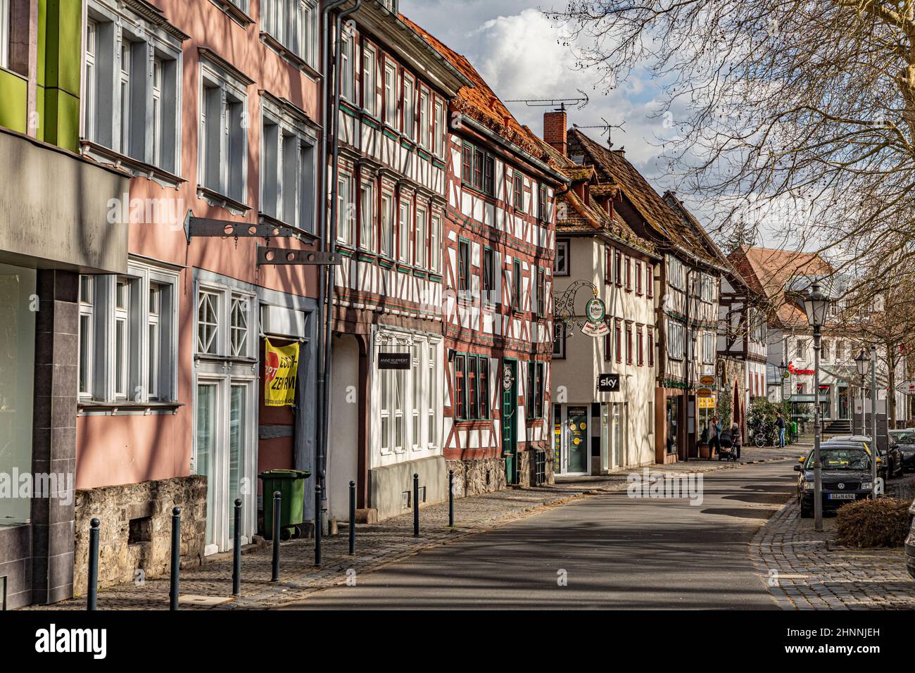 old half timbered houses in Lich , Germany. Lich still has an nearly ...