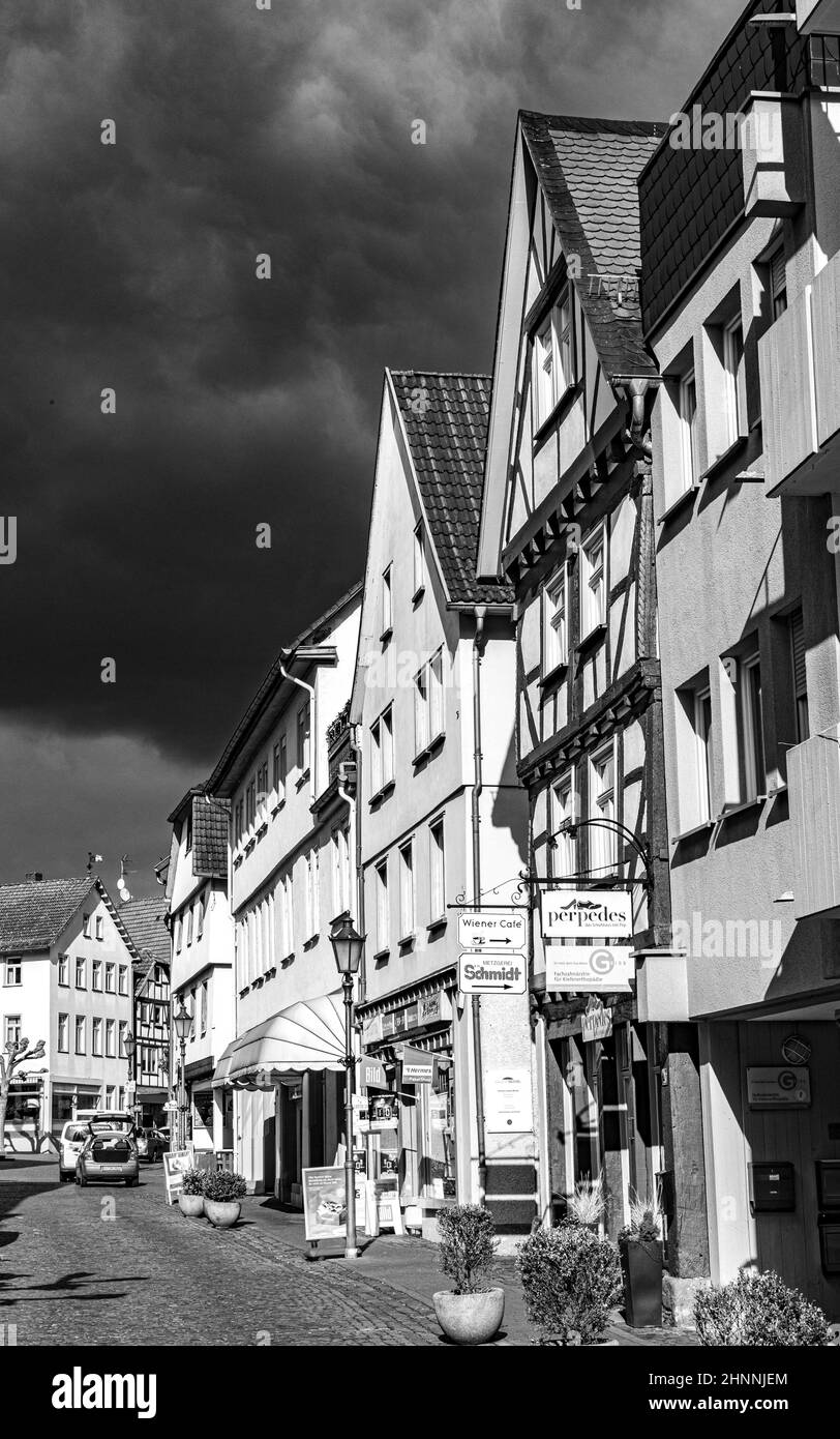 old half timbered houses in Lich , Germany. Lich still has an nearly ...