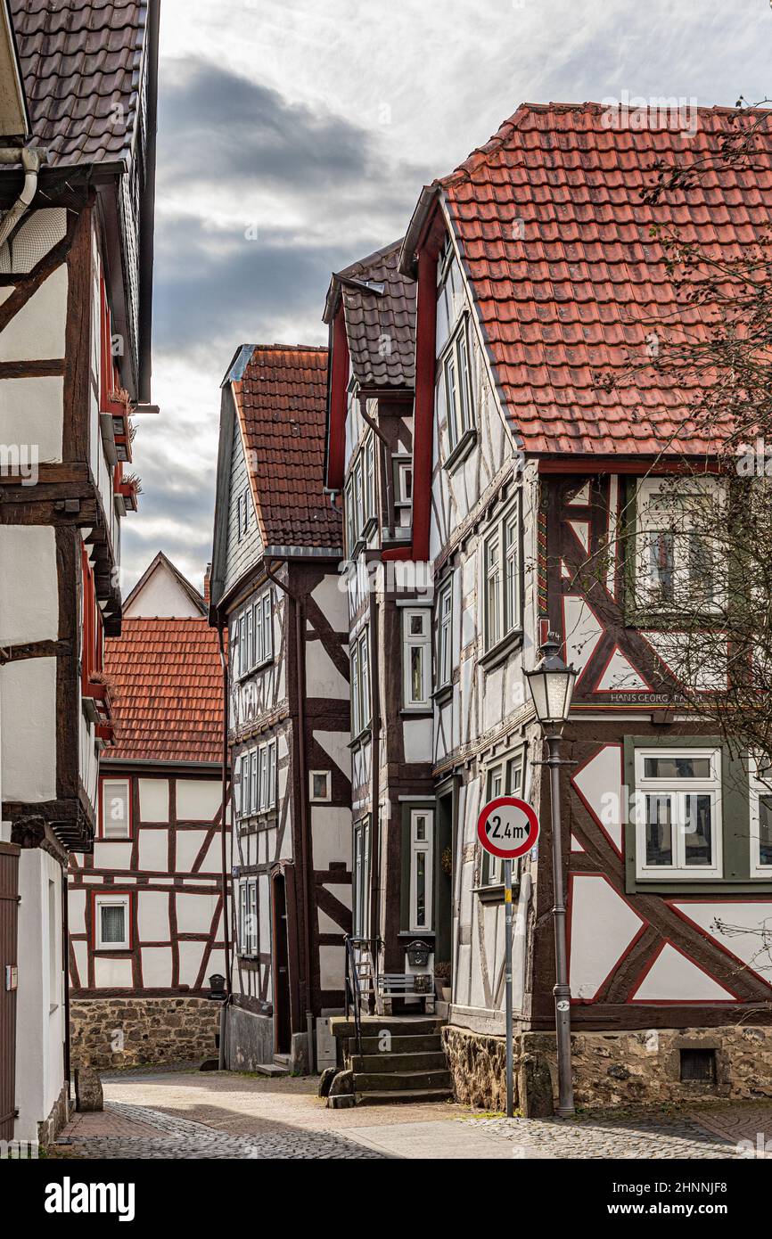 old half timbered houses in Lich , Germany. Lich still has an nearly ...
