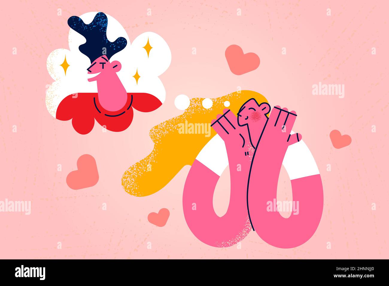 Dating, romance, Feeling in love concept. Young smiling female cartoon ...