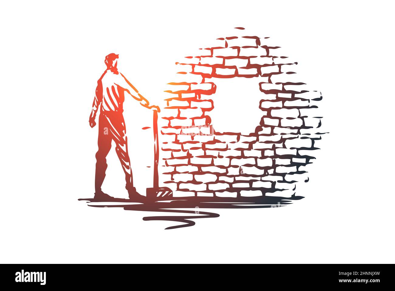 Overcoming, aim, goal, achievement vector concept. Man with showel ...