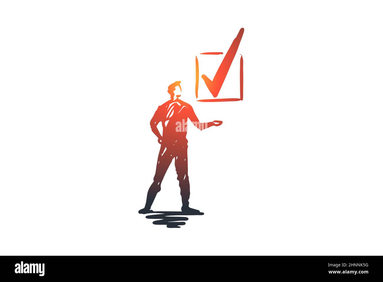 Approved, accepted vector concept. Businessman standing and looking at ...