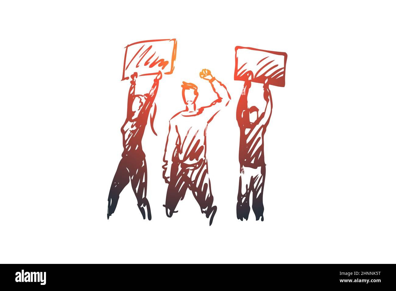 Demonstration, riots, rallies vector concept. People with signs in ...