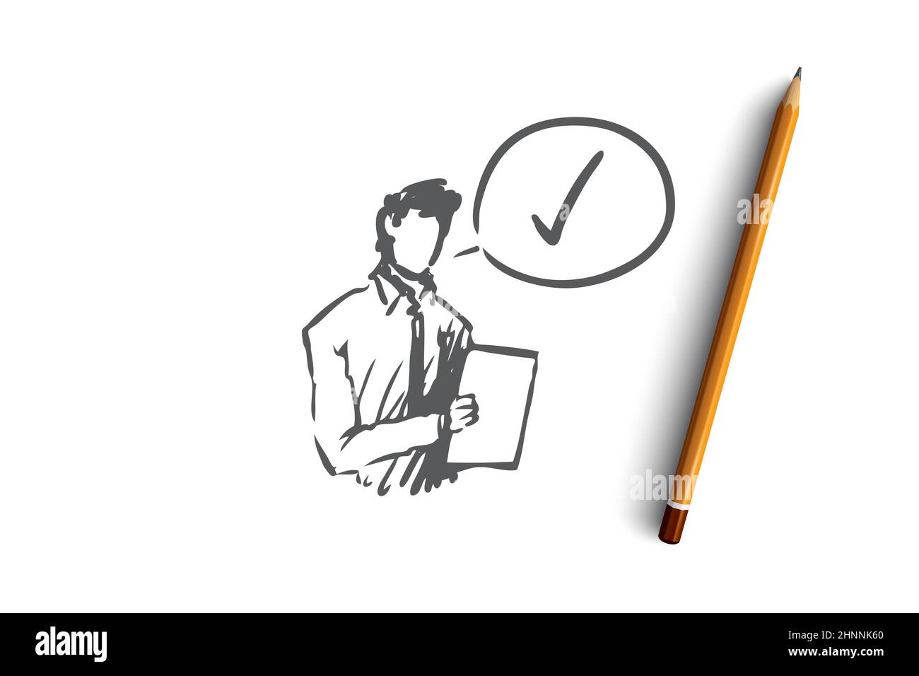 Approved, accepted vector concept. Businessman with documents thinking ...