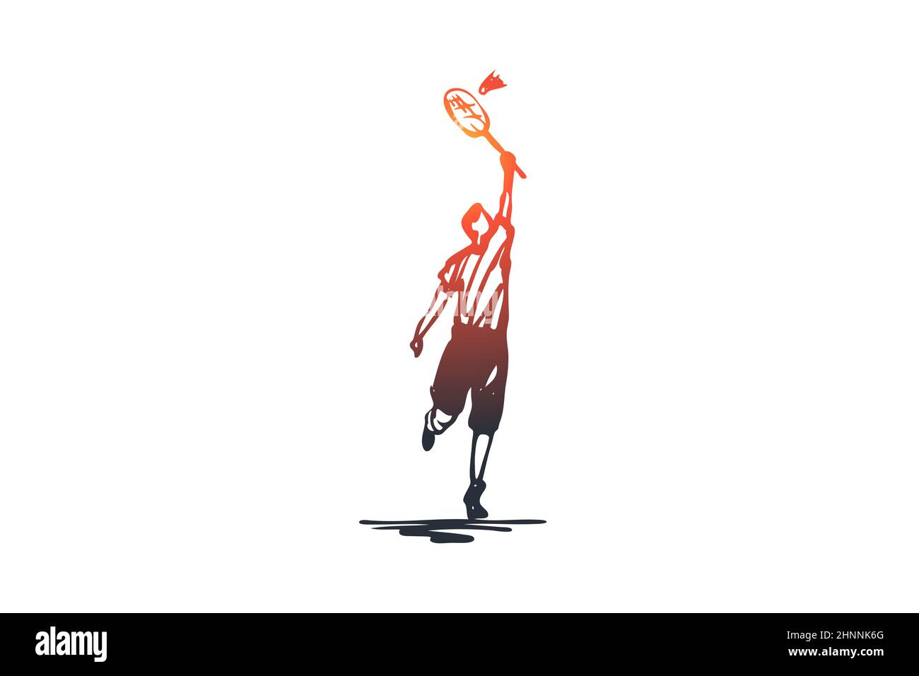 Badminton, player, rocket, sport, game concept. Hand drawn male ...