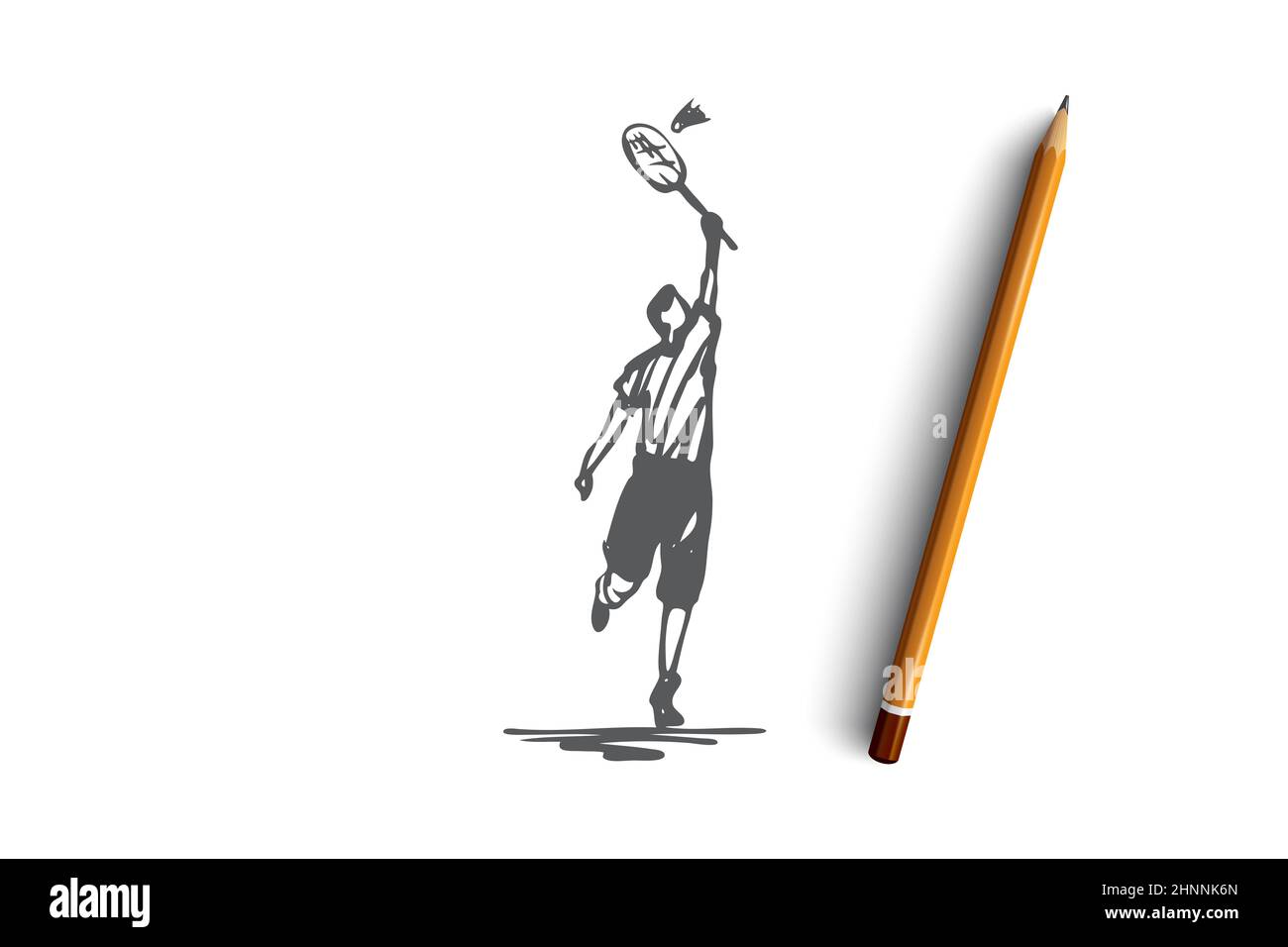 Badminton, player, rocket, sport, game concept. Hand drawn male ...