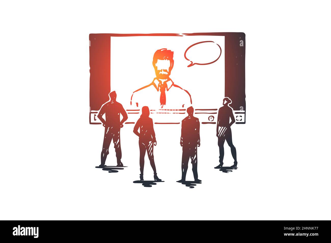 Online, learning, system, web, training concept. Hand drawn screen with ...