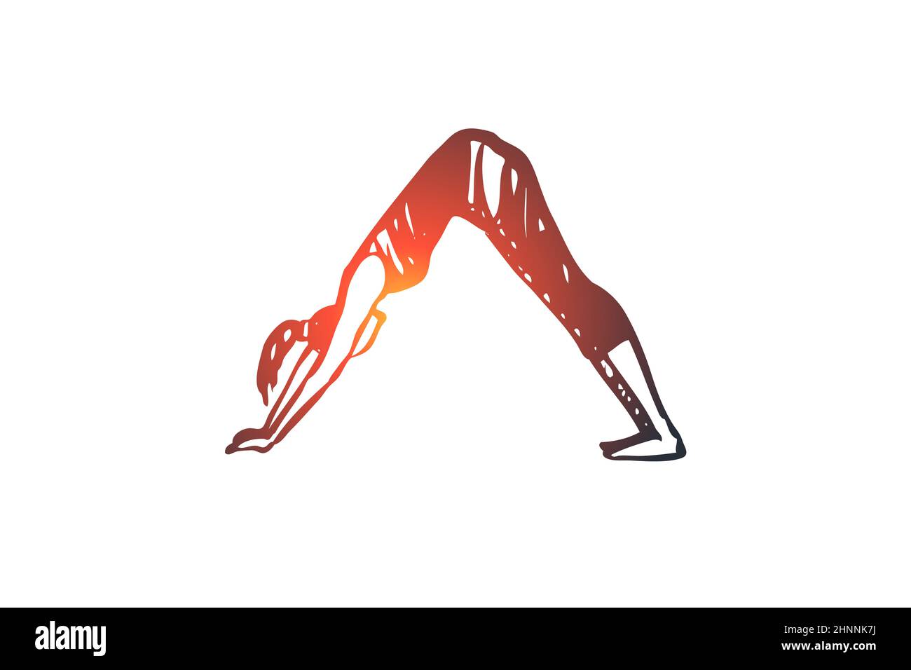 Arch, yoga, exercise, pose, healthy concept. Hand drawn woman in pose ...