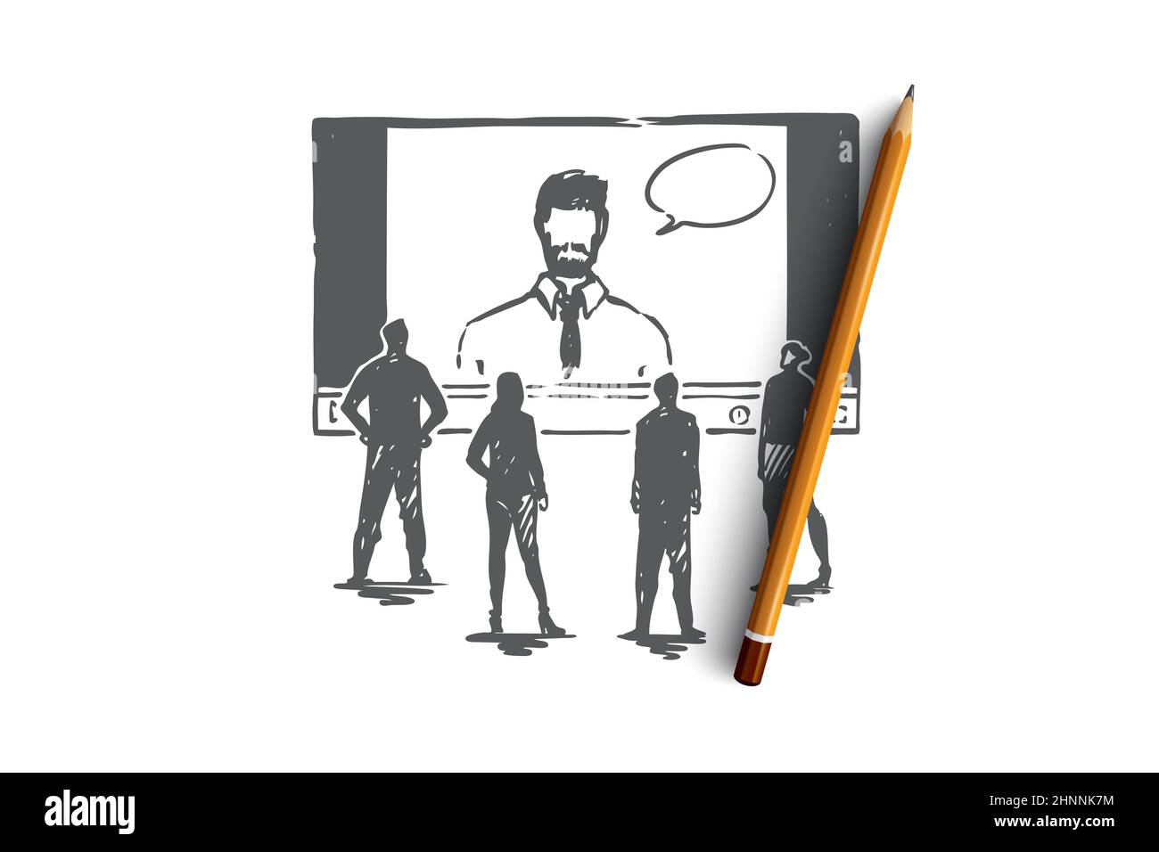 Online, learning, system, web, training concept. Hand drawn screen with ...