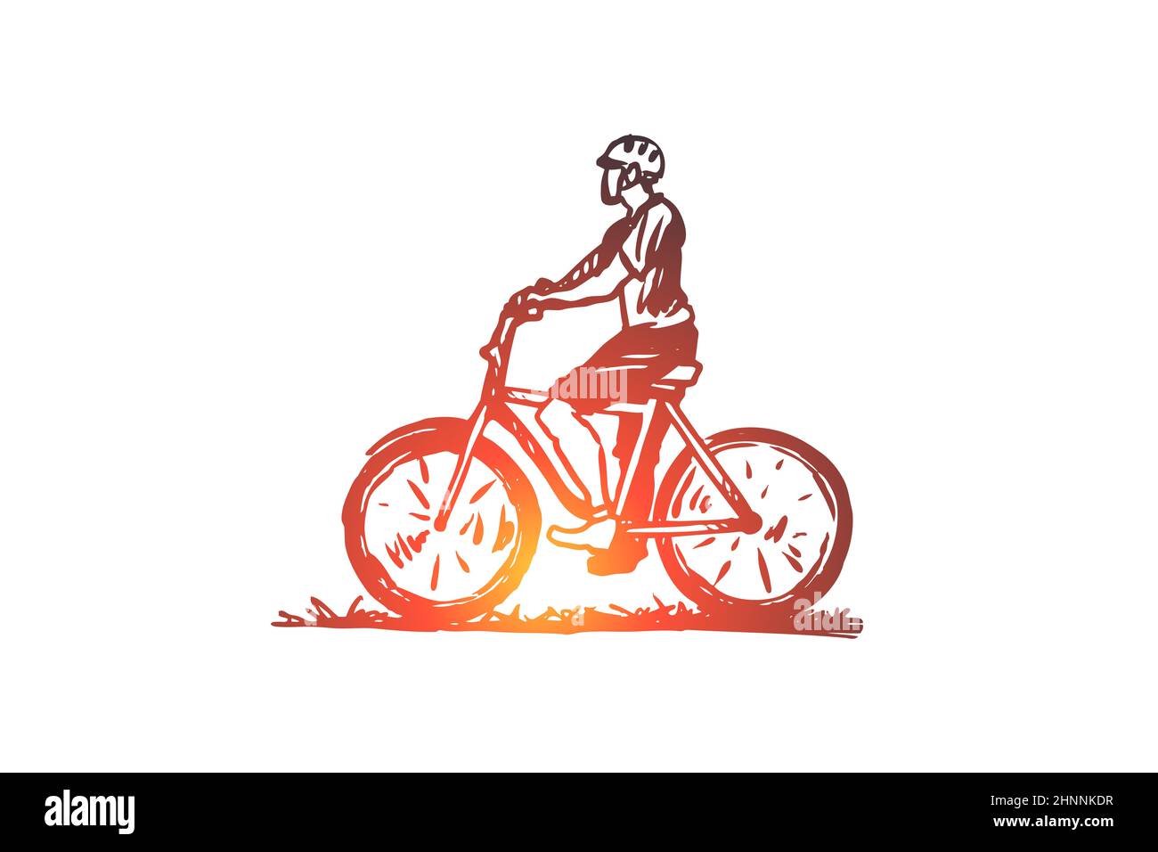 Bike, cyclist, sport, race, man concept. Hand drawn man on bike concept ...