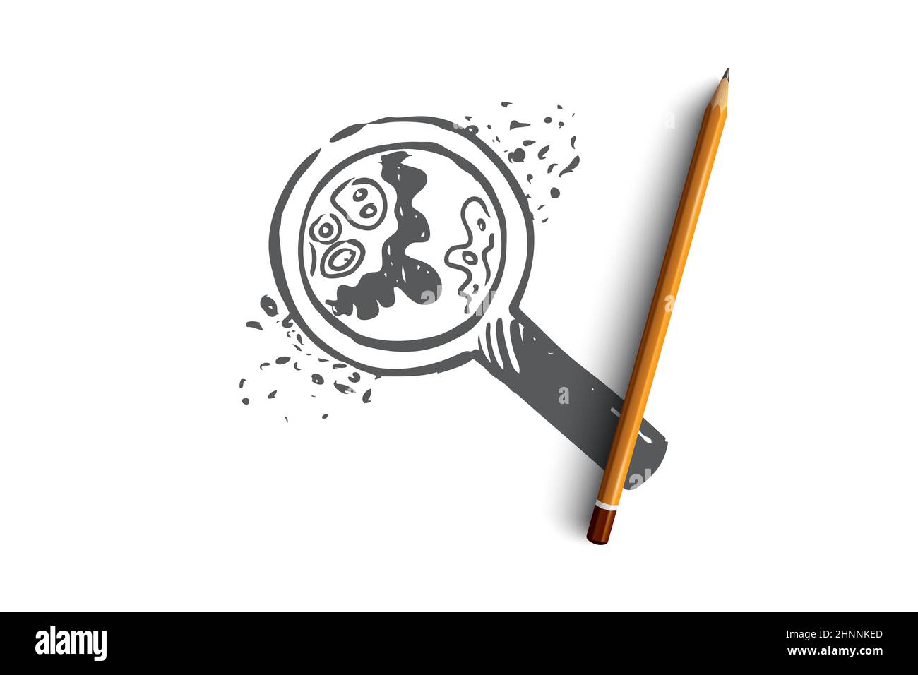 Biology, science, cell, bacteria, magnifying glass concept. Hand drawn ...