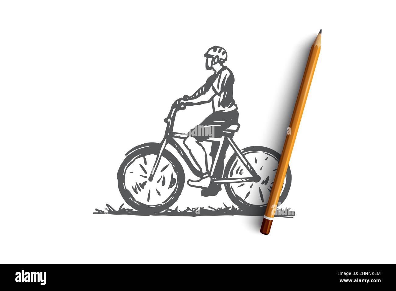 Bike, cyclist, sport, race, man concept. Hand drawn man on bike concept ...