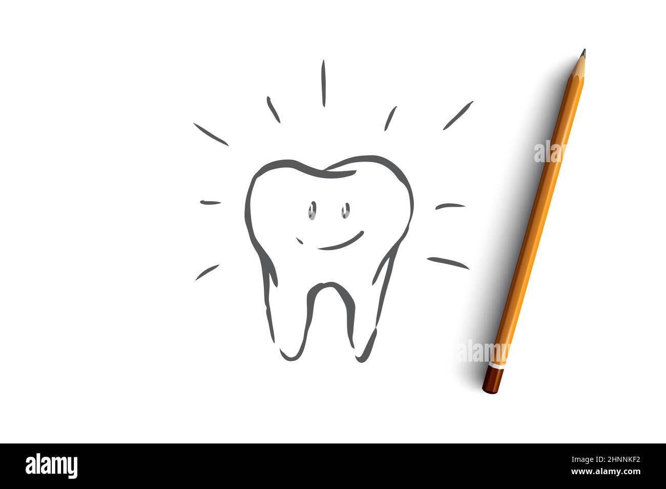 Cleaned tooth, care, dental, health, hygiene concept. Hand drawn teeth ...
