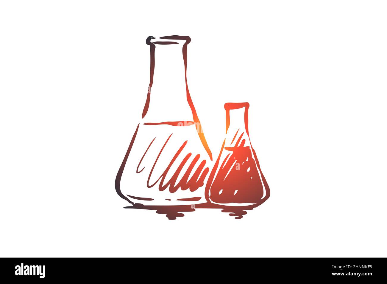 Chemistry, flask, science, laboratory, glass concept. Hand drawn ...