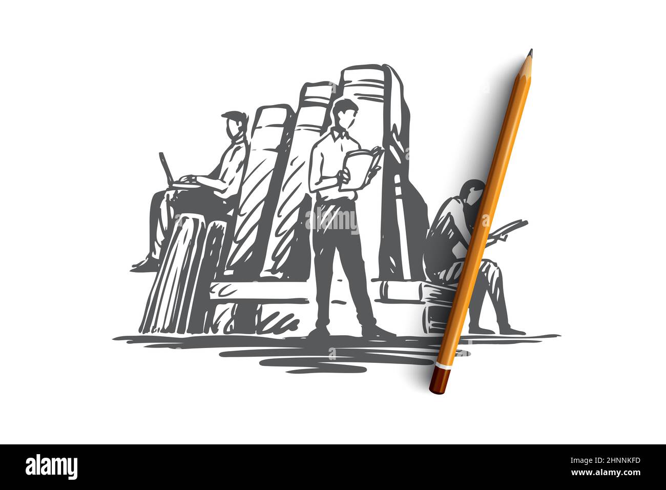 Book, library, education, literature, knowledge concept. Hand drawn ...