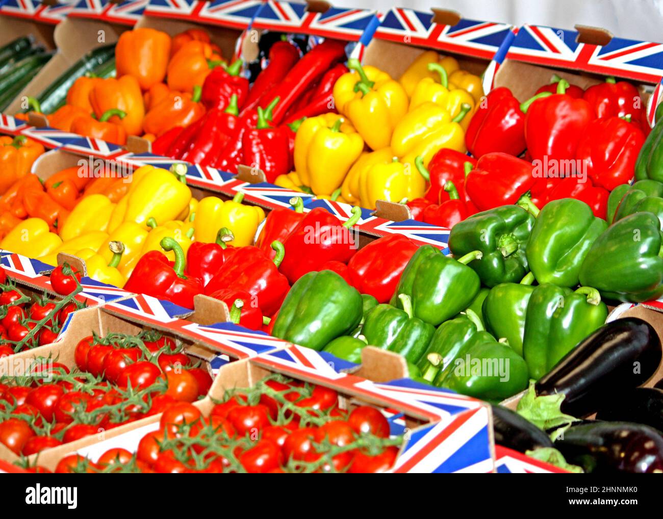 A Colourful Display of Fruit and Vegetables in Boxes Stock Photo - Alamy