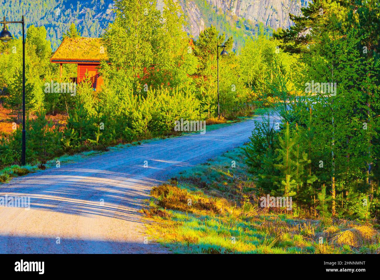 Morning sunrise in nature landscape of Norway mountain and pathway in ...