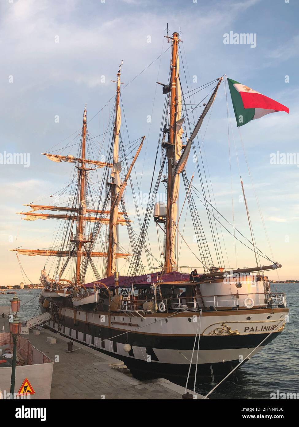 the italian navy ship Palinuro anchors at the pier of Venice at arsenal ...