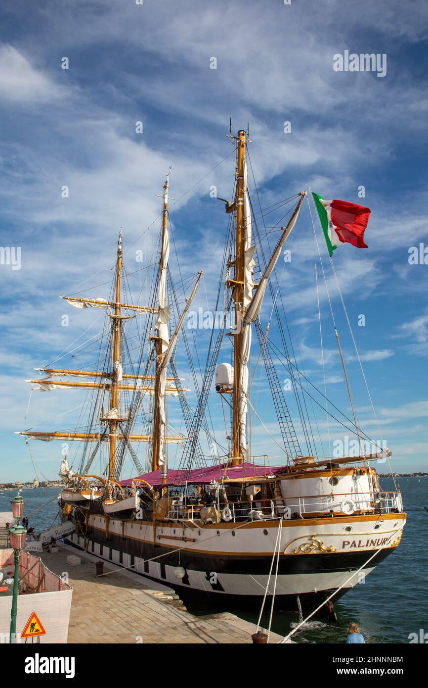 the italian navy ship Palinuro anchors at the pier of Venice at arsenal ...
