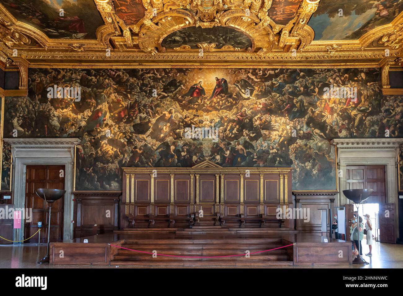 The chamber of the great council at the Doge Palace with tourist ...