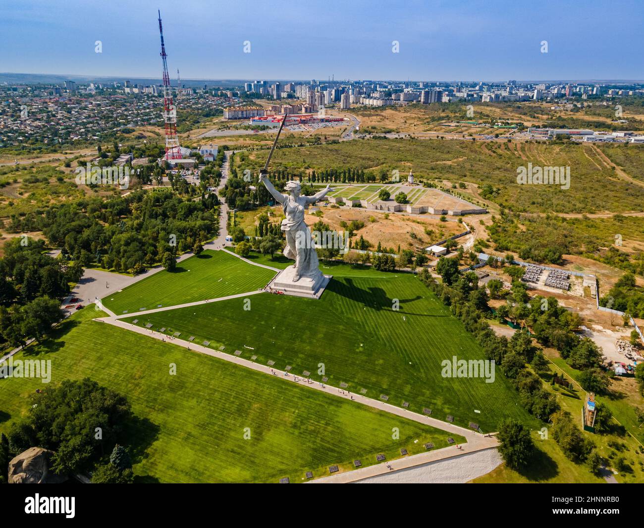 Volgograd, Russia. Aerial view of the statue "The Motherland calls ...