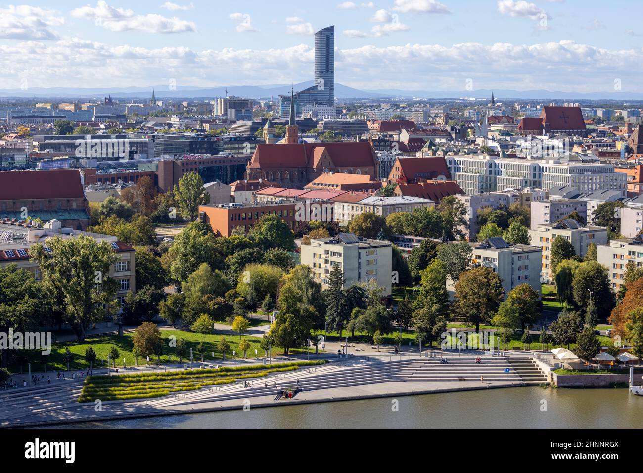 Aerial view of Sky Tower, modern skyscraper, Wrocław, Poland Stock ...