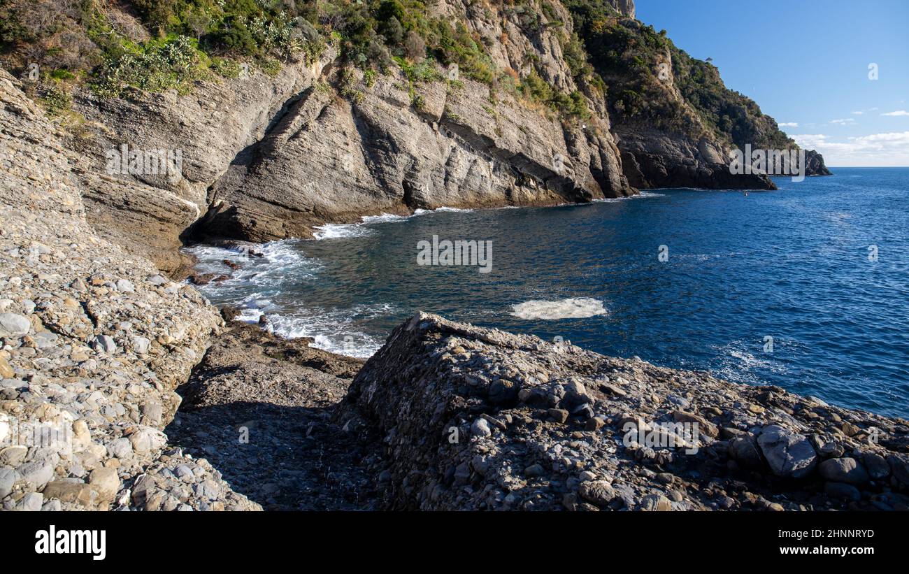 Italy, Liguria, Genoa - the sea in front of Punta Chiappa in the ...