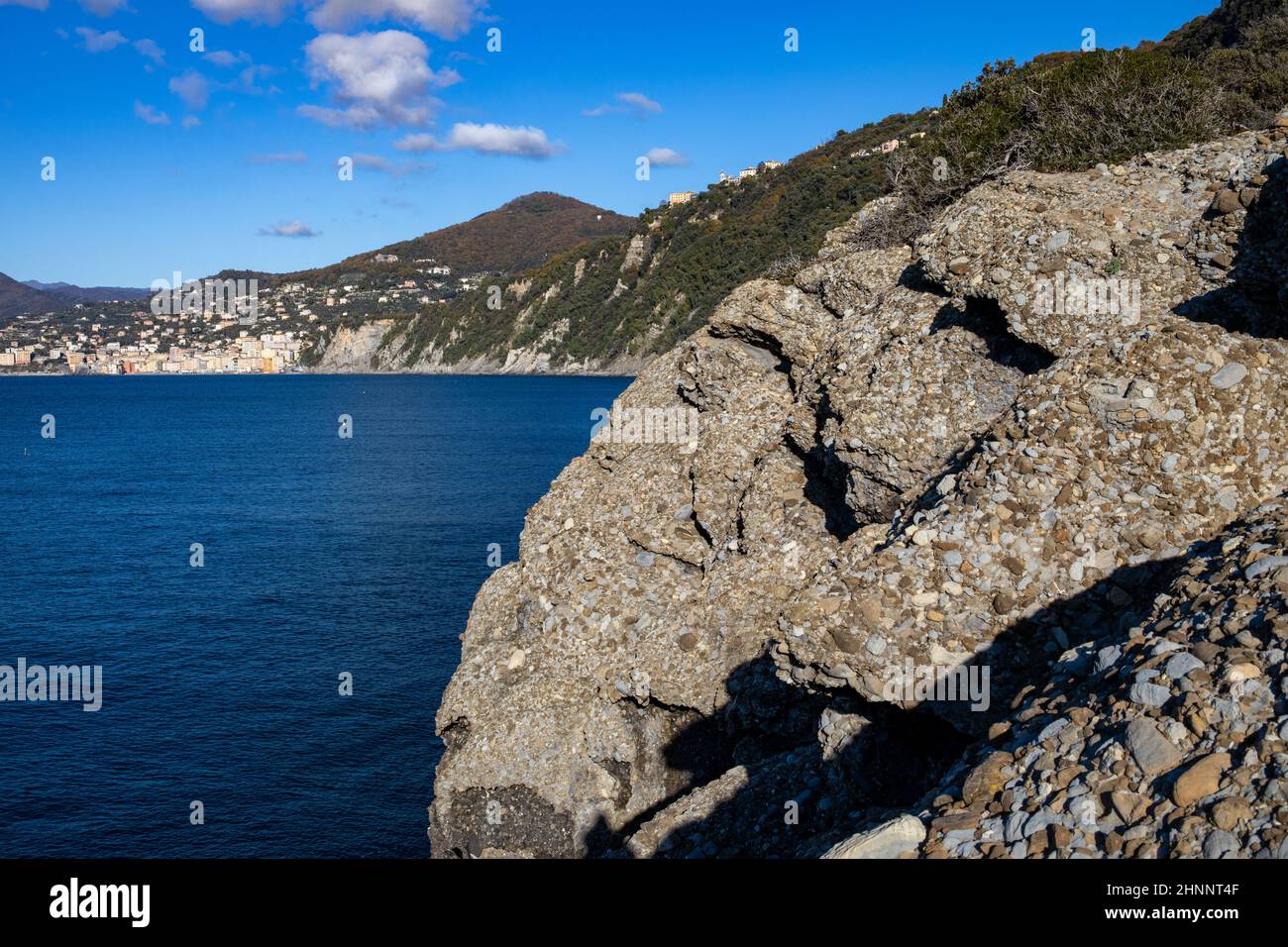 Italy, Liguria, Genoa - the sea in front of Punta Chiappa in the ...