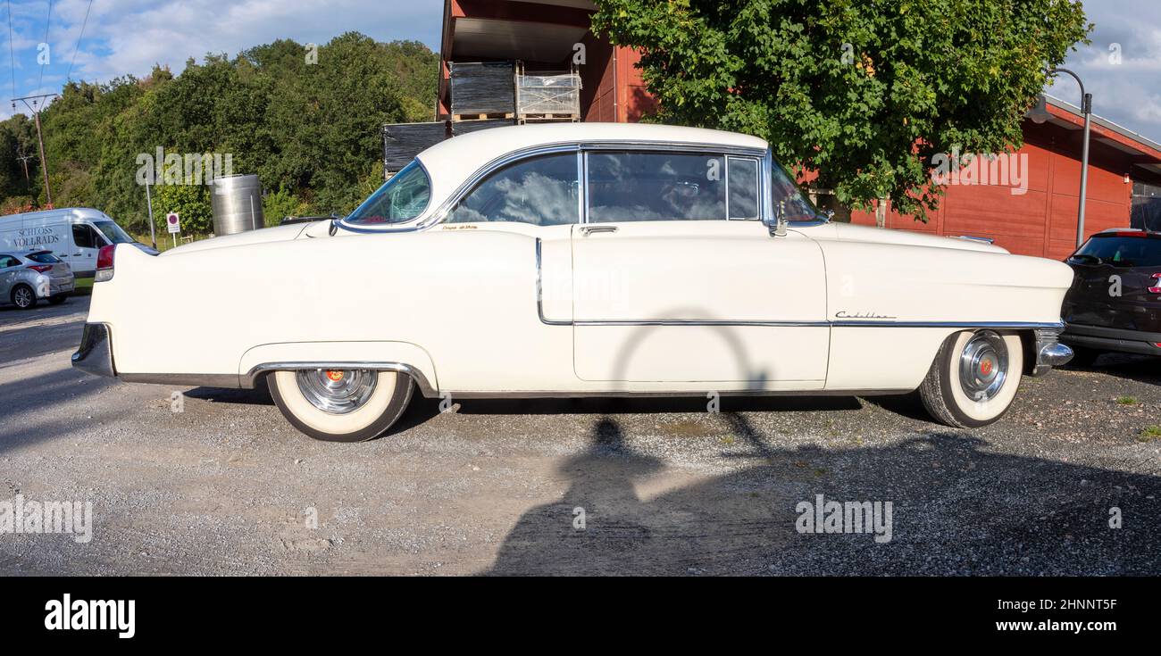old vintage cadillac car in white in use by a wedding rent a car ...